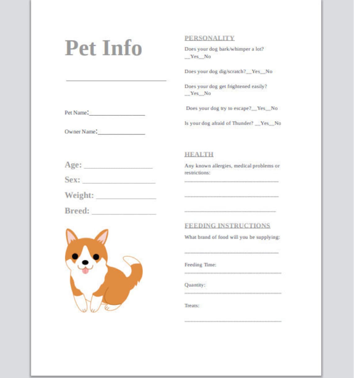 Pet Info Sheet For Dog Boarding Or Daycare Etsy pet-info-sheet-for-dog-boarding-or-daycare-etsy