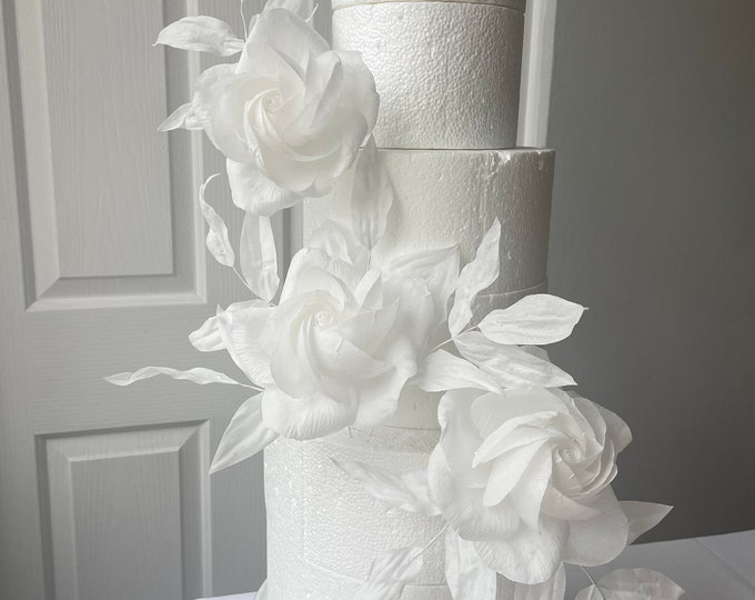 Wafer Paper White Big Roses Design 06 - Etsy