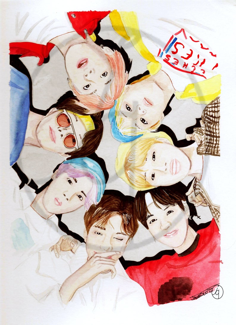 BTS OT7 Watercolor Print 4x6 - Etsy