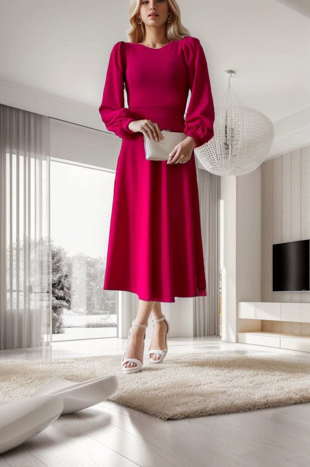 Solid Midi Dress , Solid Color Midi Dress Versatile and Chic ...