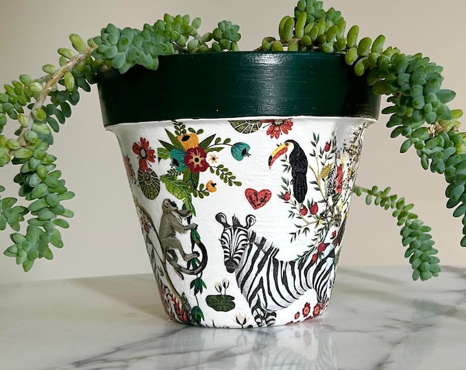 Parrot, Tucan, Macaw and Love Birds Decoupaged Plant Pot, Tropical Bird ...