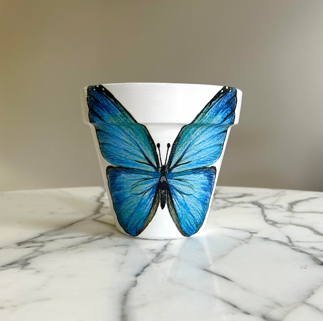 Butterfly Planter, Blue Monarch Flowerpot, Butterfly Gifts, Indoor ...