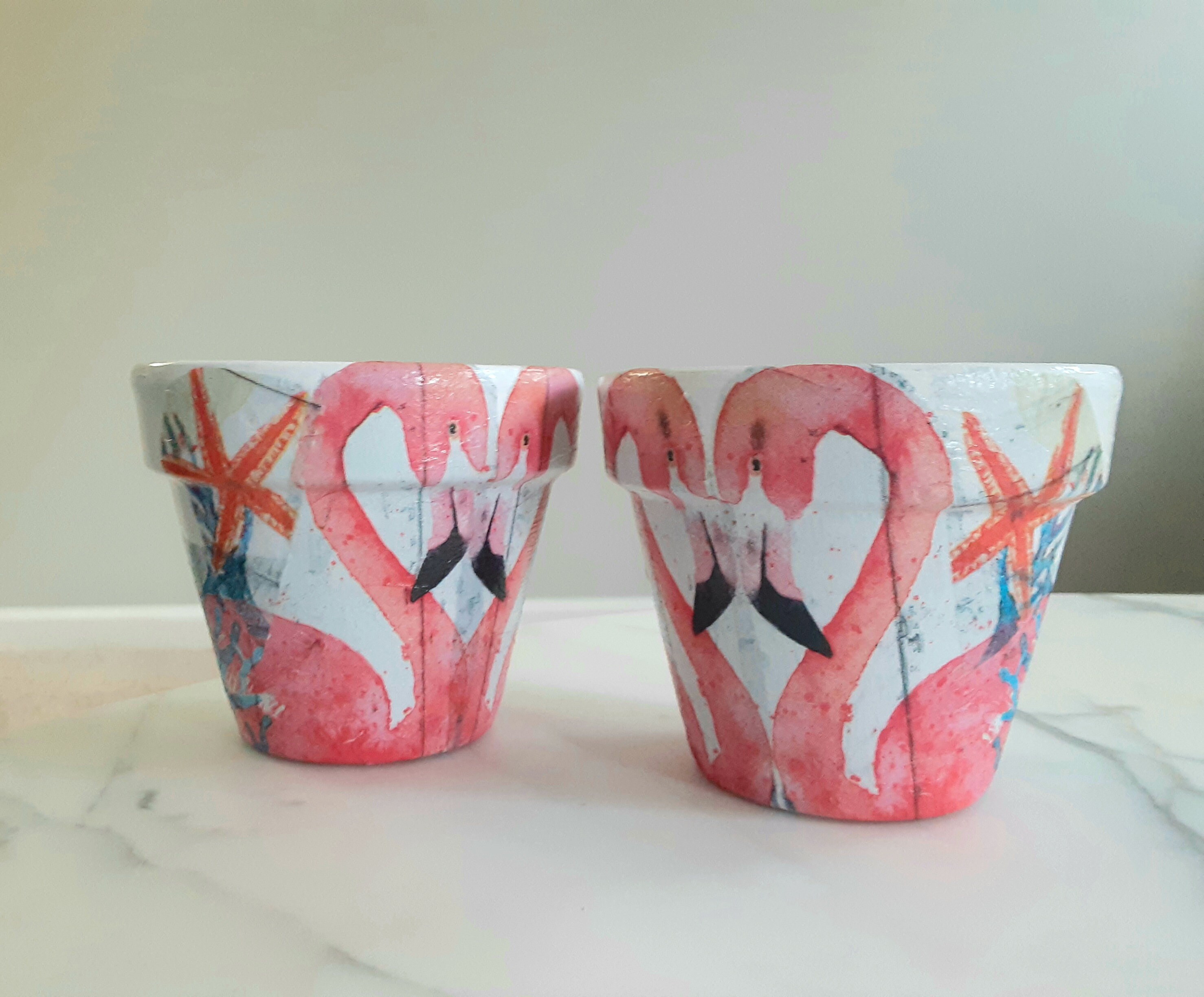 Set of 2-Flamingo Decoupaged clay pots-4.5 inch Clay pots | Etsy