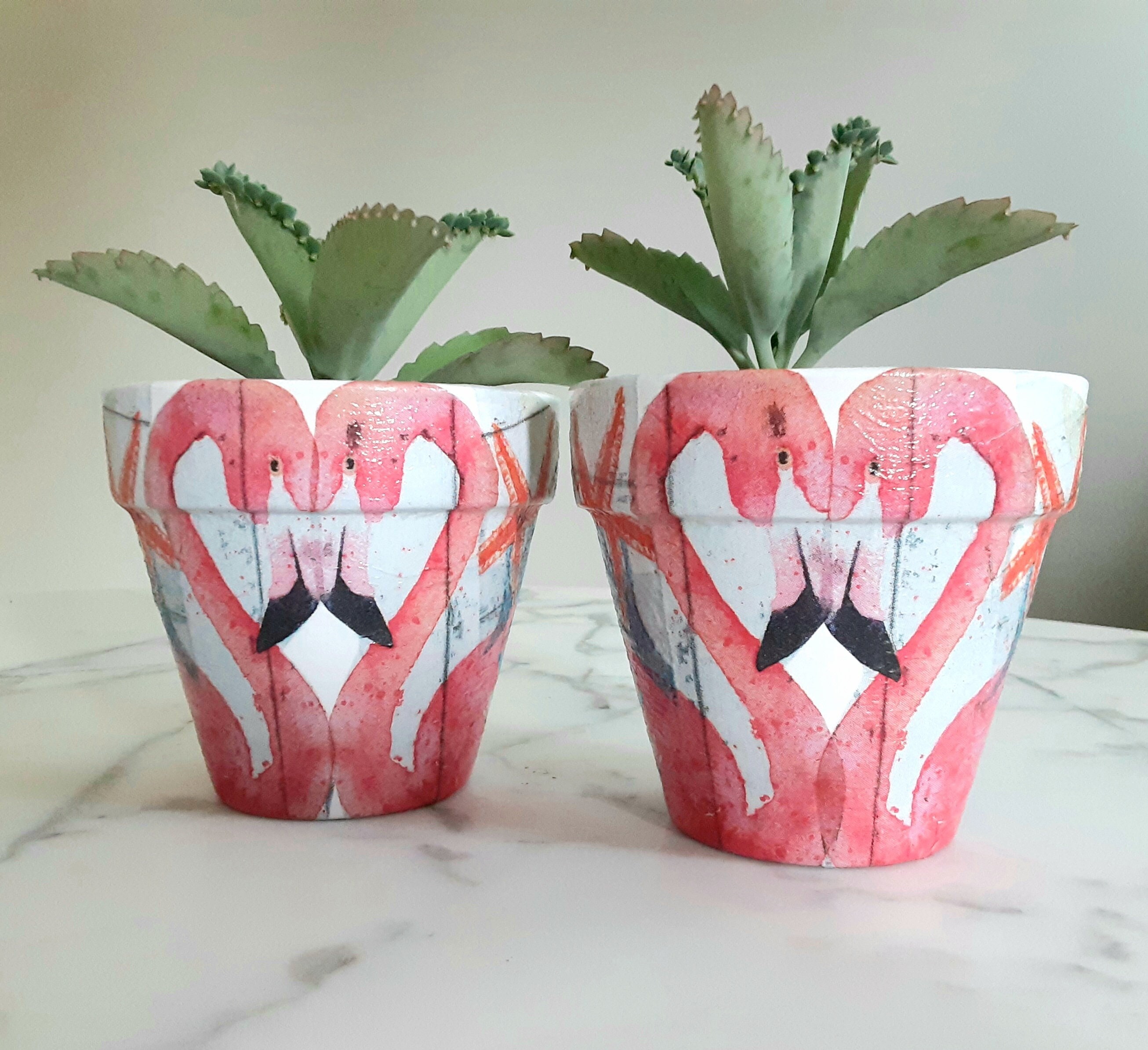 Set of 2-flamingo Decoupaged Clay Pots-4.5 Inch Flamingo - Etsy