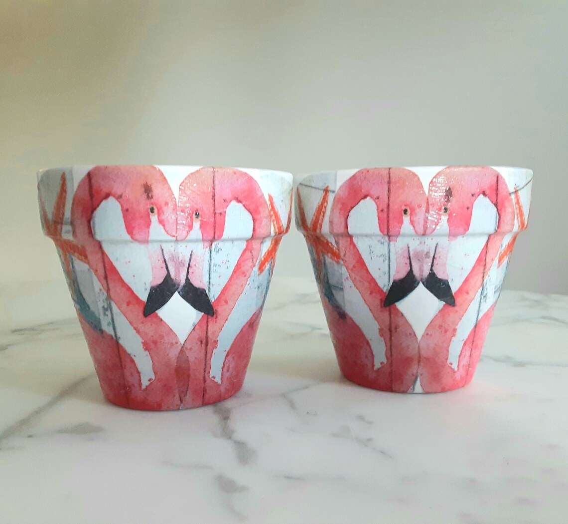 Set of 2-flamingo Decoupaged Clay Pots-4.5 Inch Flamingo - Etsy