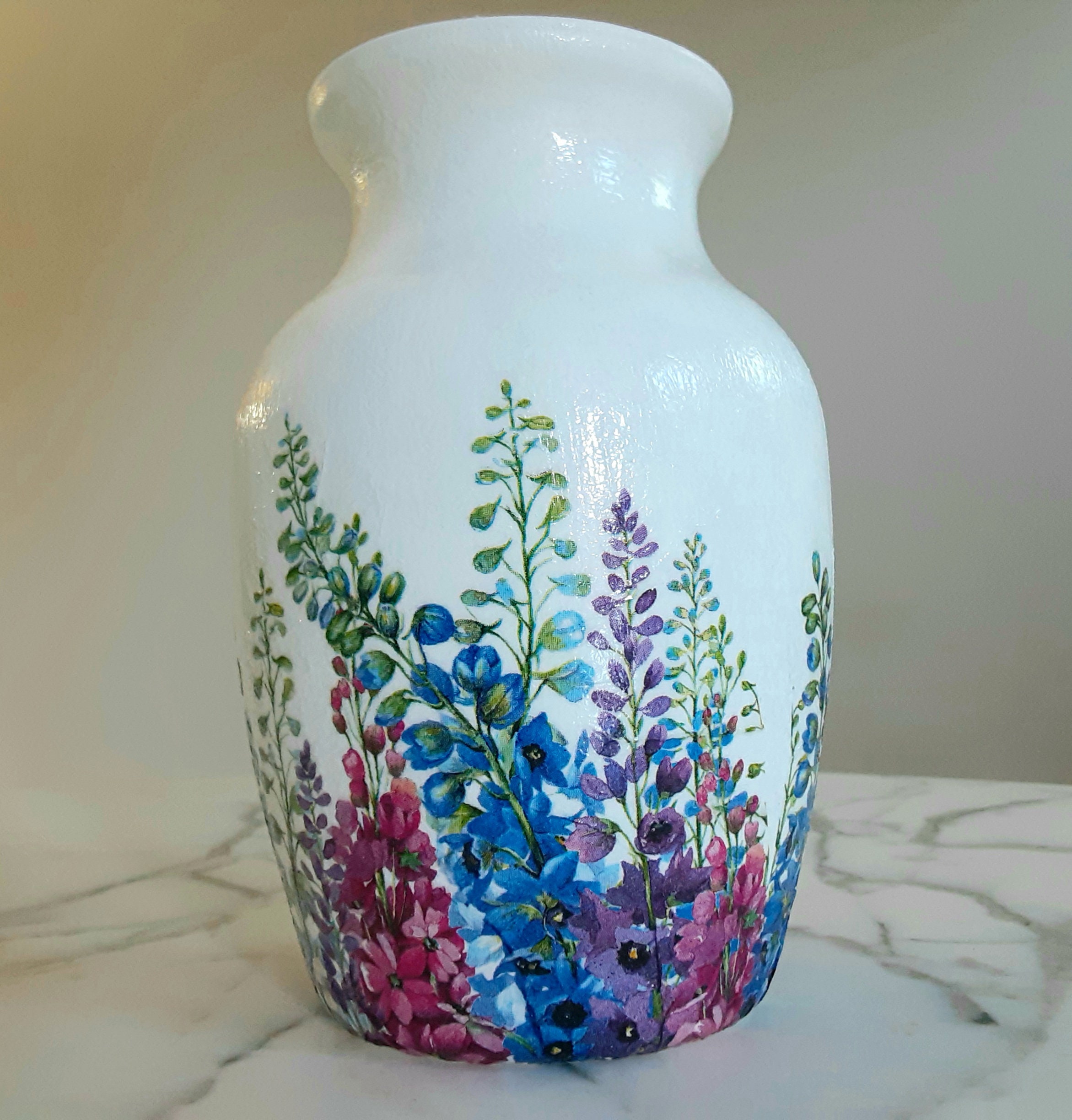 Flower Vase Lupine Flowers Glass Vase Decoupage Vase - Etsy