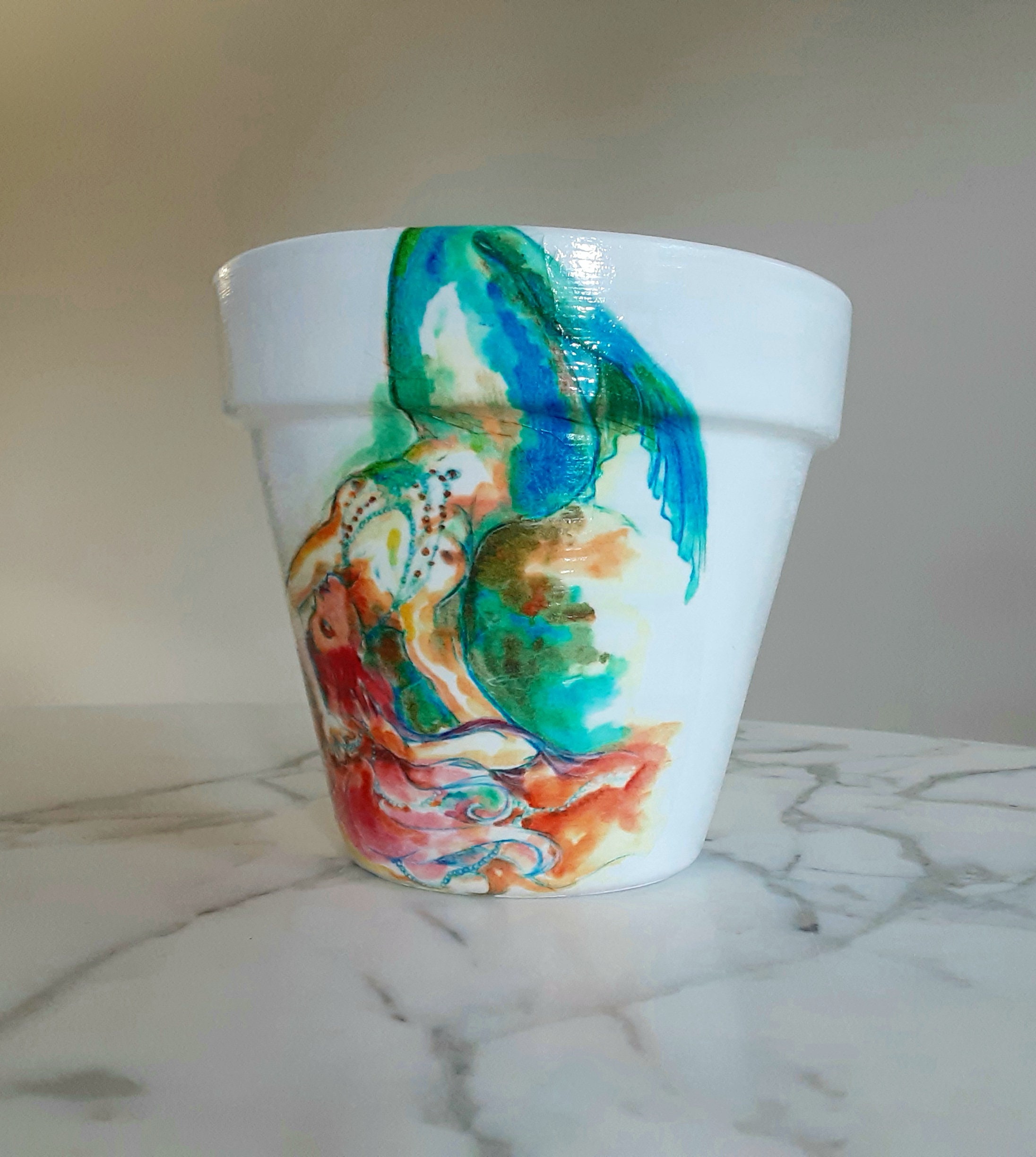 Mermaid Decoupage Flower Pot: Whimsical Beach Decor, 6-inch Indoor ...