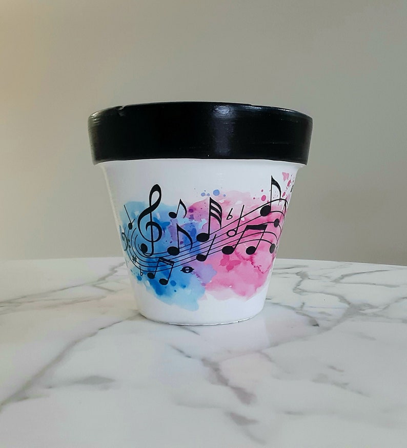 Music Notes Planter: Decoupage Flower Pot, 6", Music Gifts - Etsy