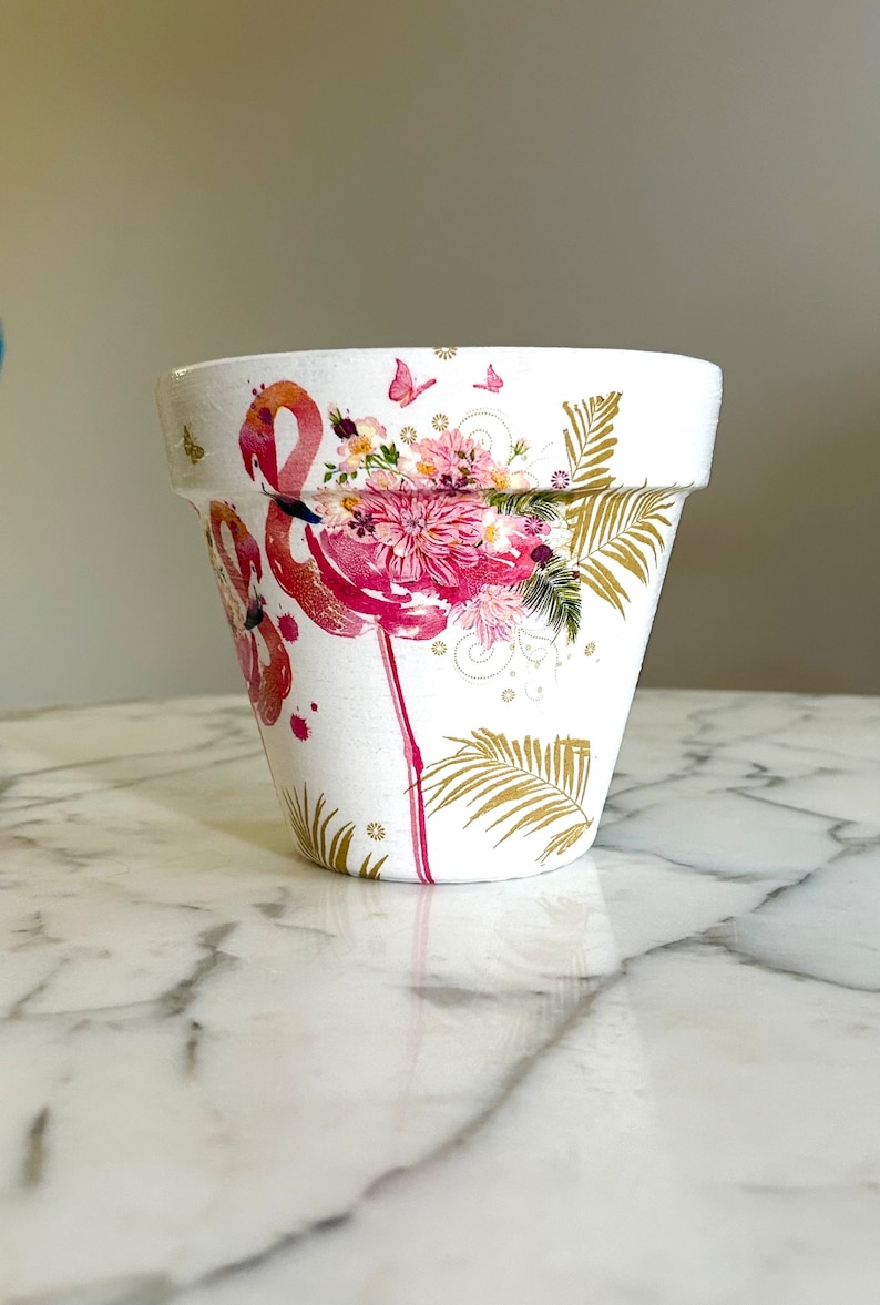 Flamingo Decoupage Flower Pot: 6-inch Indoor Planter - Etsy