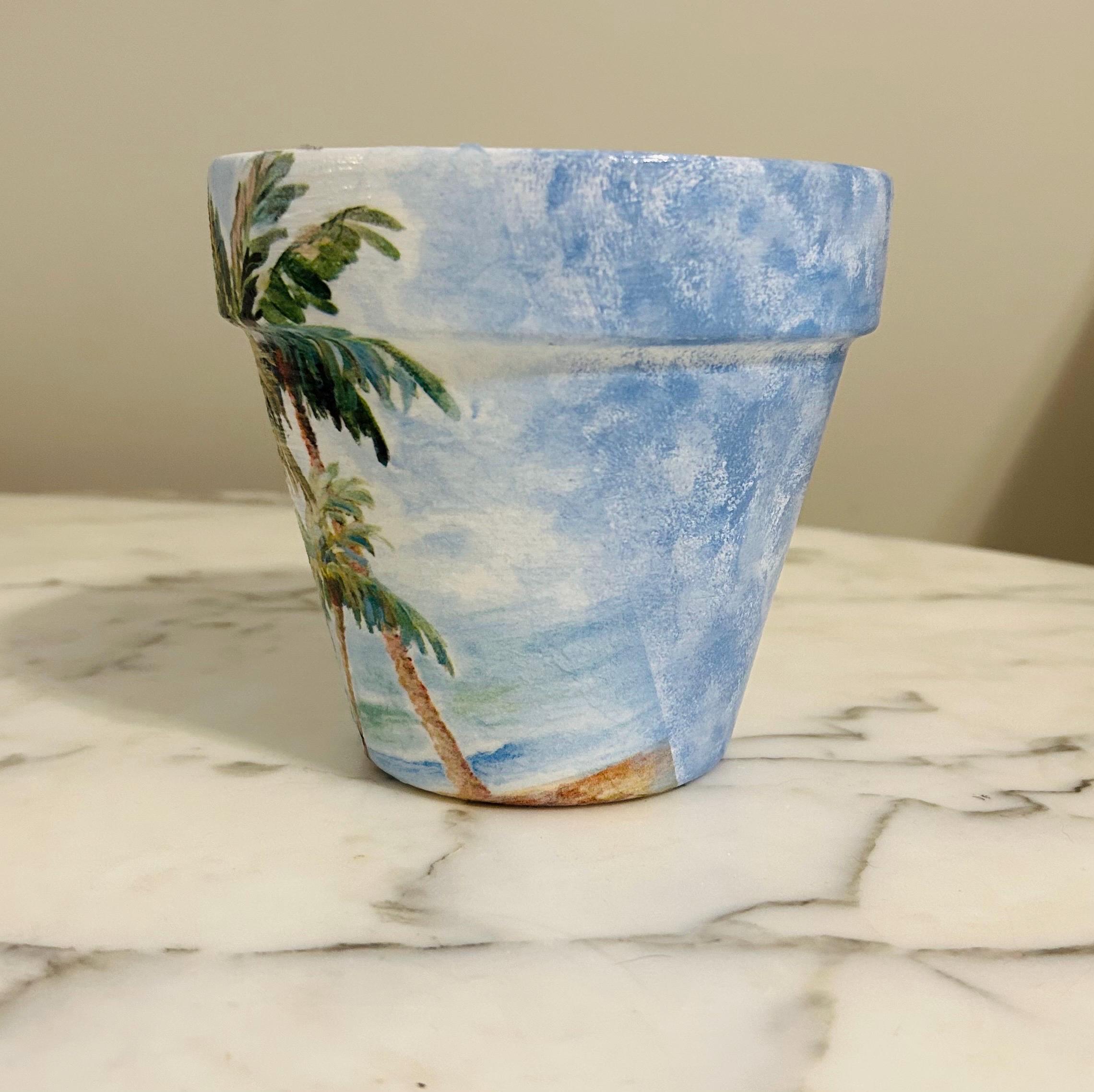 Beach Palm Tree Clay Pot: Coastal Decor, Ocean Art Planter, Indoor ...