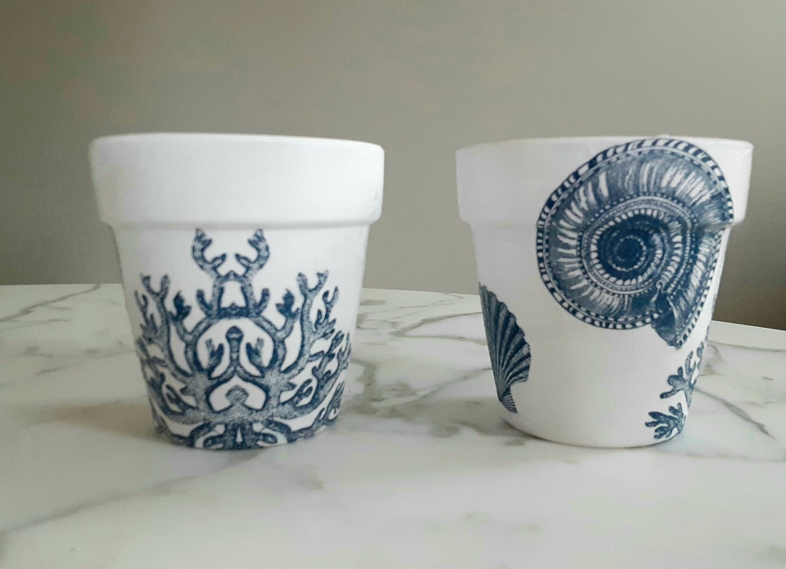 Set of 2-seashell Themed Clay Pots-3.5 Inch Clay Pots Clay - Etsy