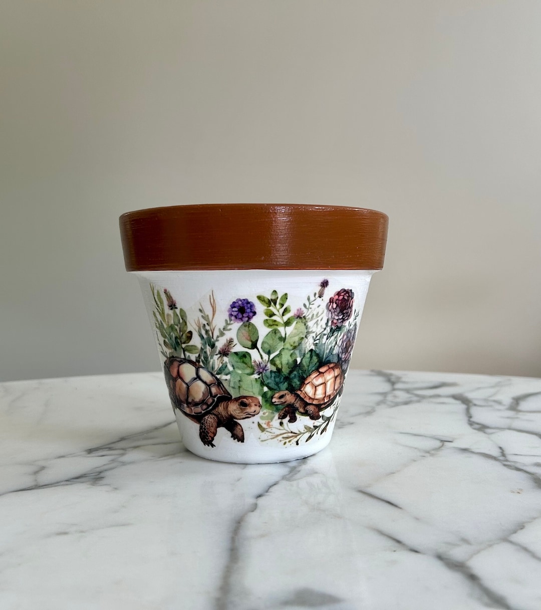 Decoupage Turtle Clay Pot - Hand Painted Indoor Planter (6-inch) - Etsy