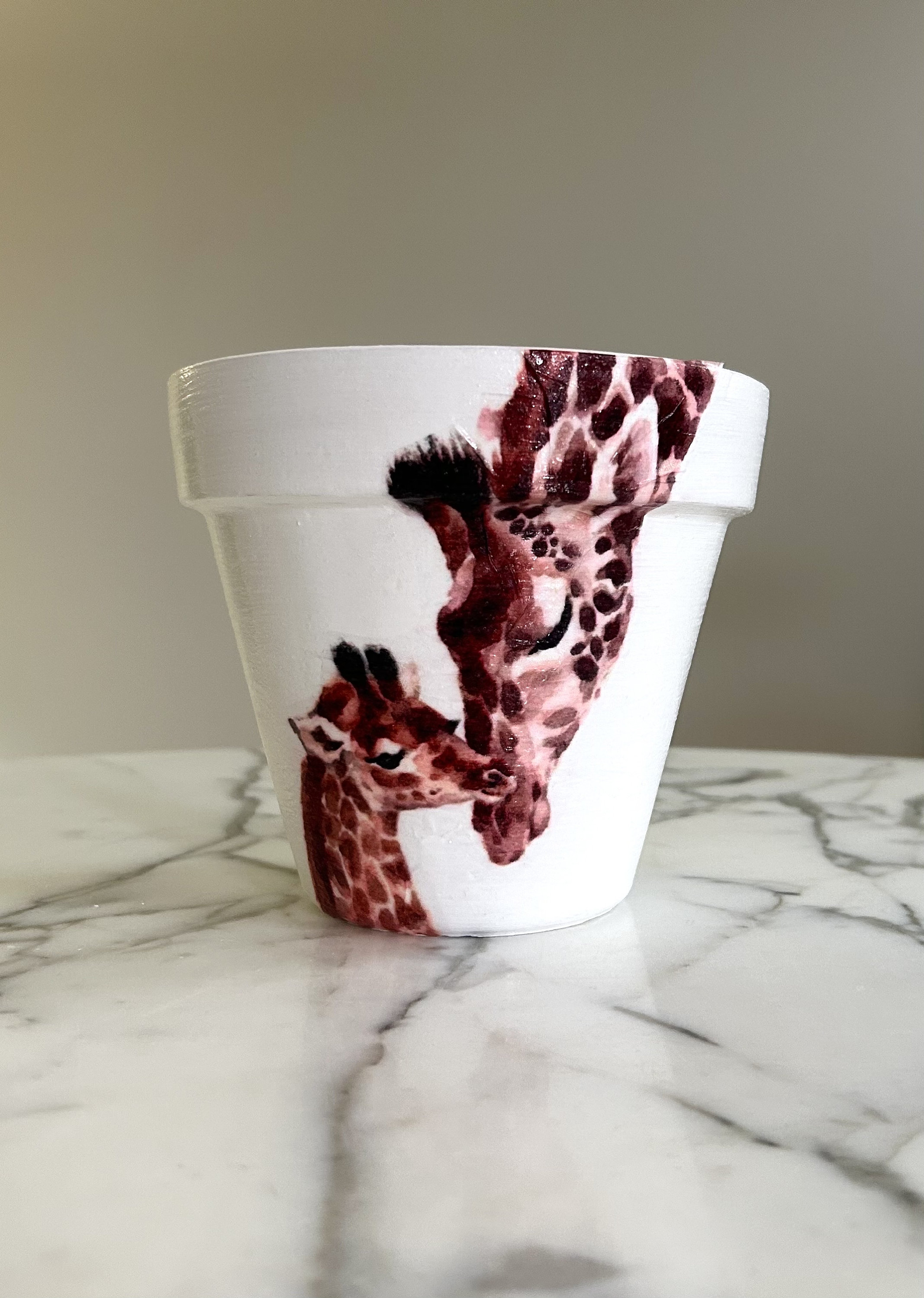 Decoupage Giraffe Clay Planter: Momma & Baby Animal Pot - Etsy