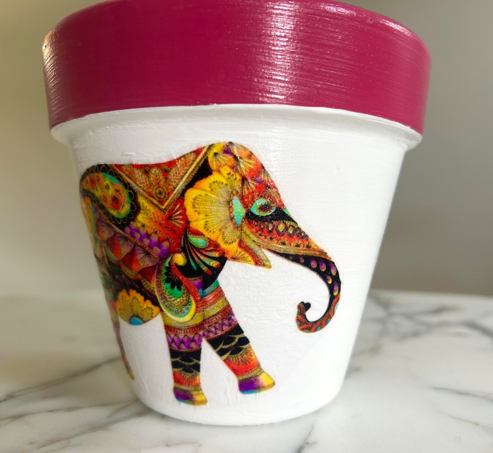 Decoupage Elephant Planter: Hand-painted Clay Pot, 6" - Etsy