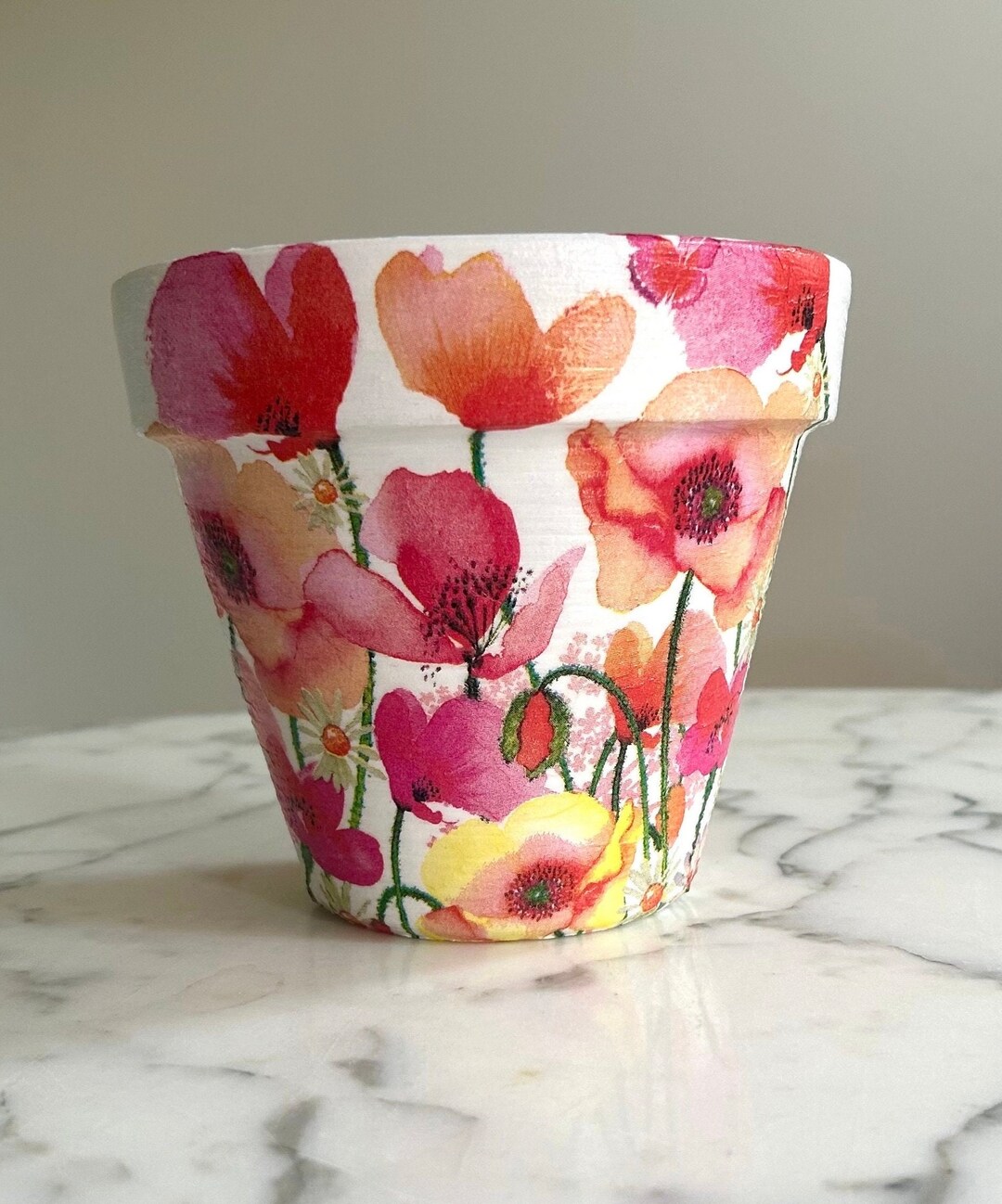 Clay Pot-6 Inch, Terracotta Pot, Decoupage Pot, Pink Planters, Indoor ...