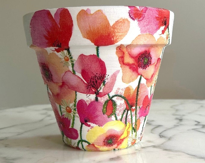 Clay Pot-6 Inch, Terracotta Pot, Decoupage Pot, Pink Planters, Indoor ...