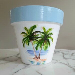 Beach Flowerpot-6 ", Ocean Clay Pot, Beach House Decor, Palm Trees ...