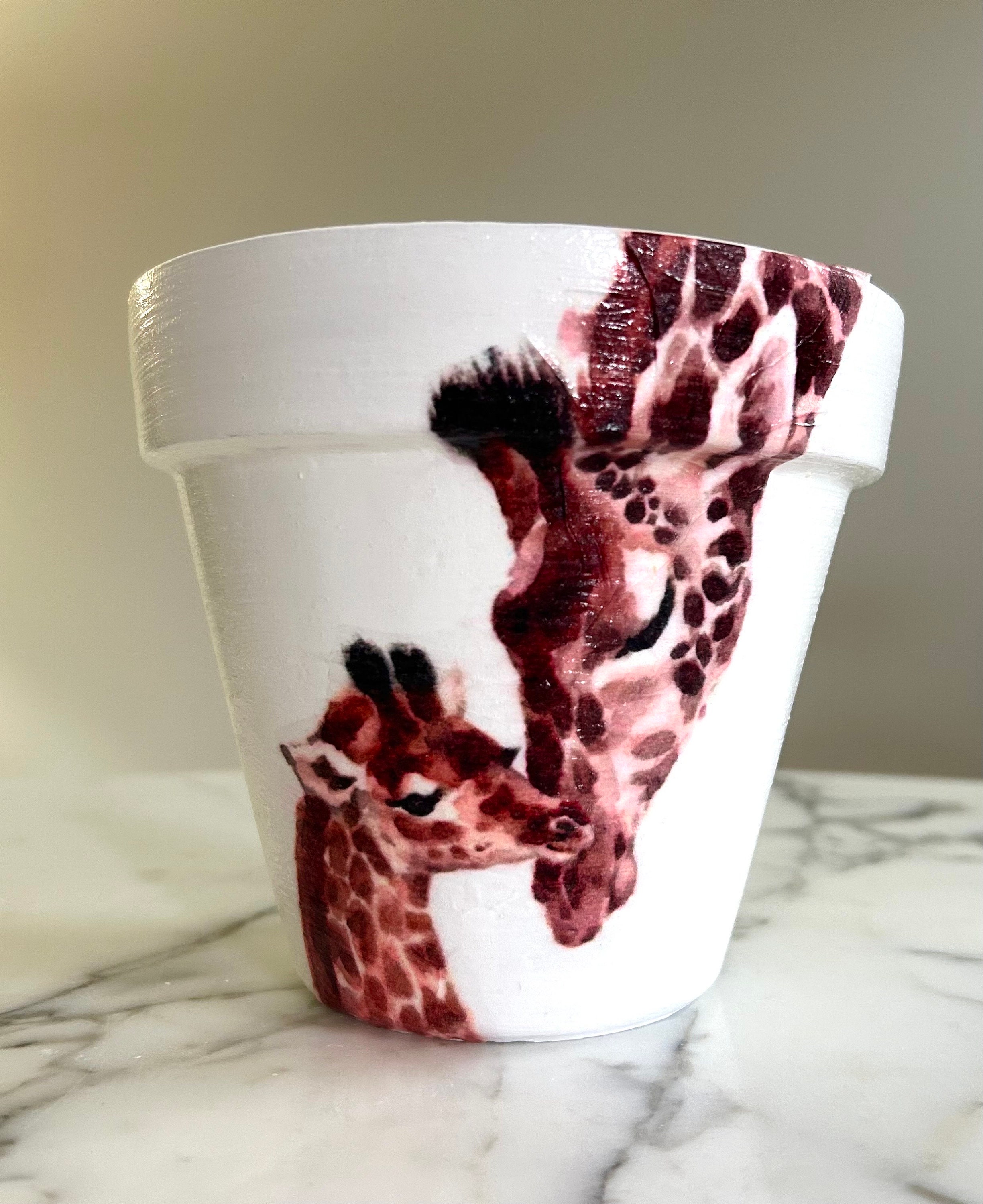 Decoupage Giraffe Clay Planter: Momma & Baby Animal Pot - Etsy