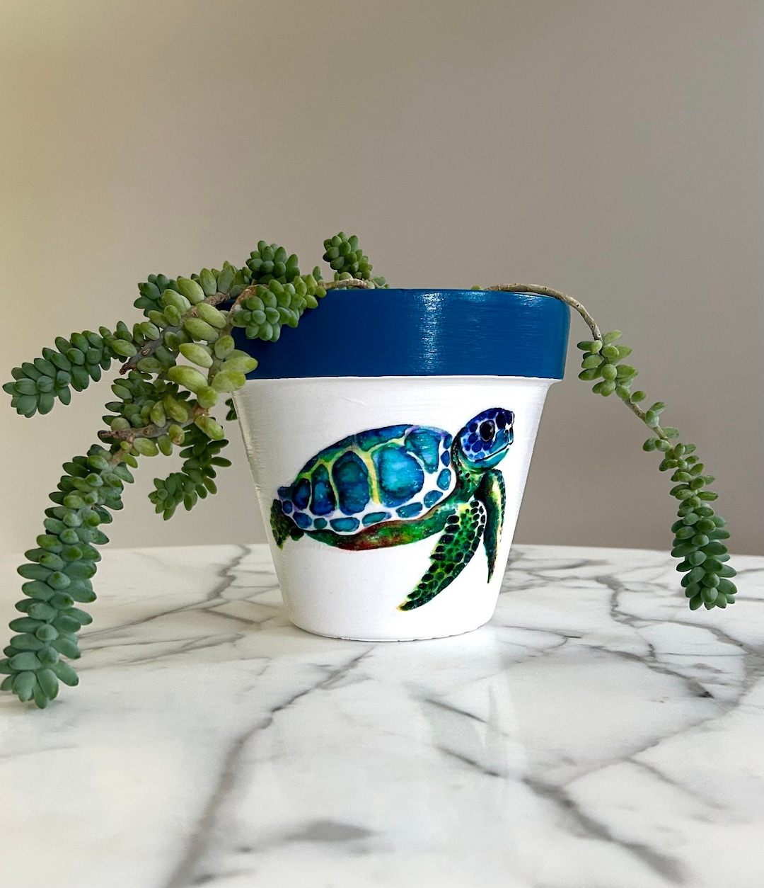 Sea Turtle Decoupage Clay Pot - Ocean Beach Decor (6 Inch) - Etsy