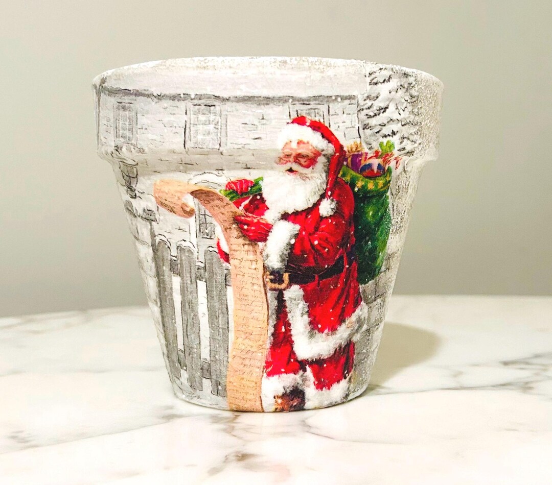 Decoupage Santa Planter, Christmas Decor, Santa’s List, Planters - Etsy