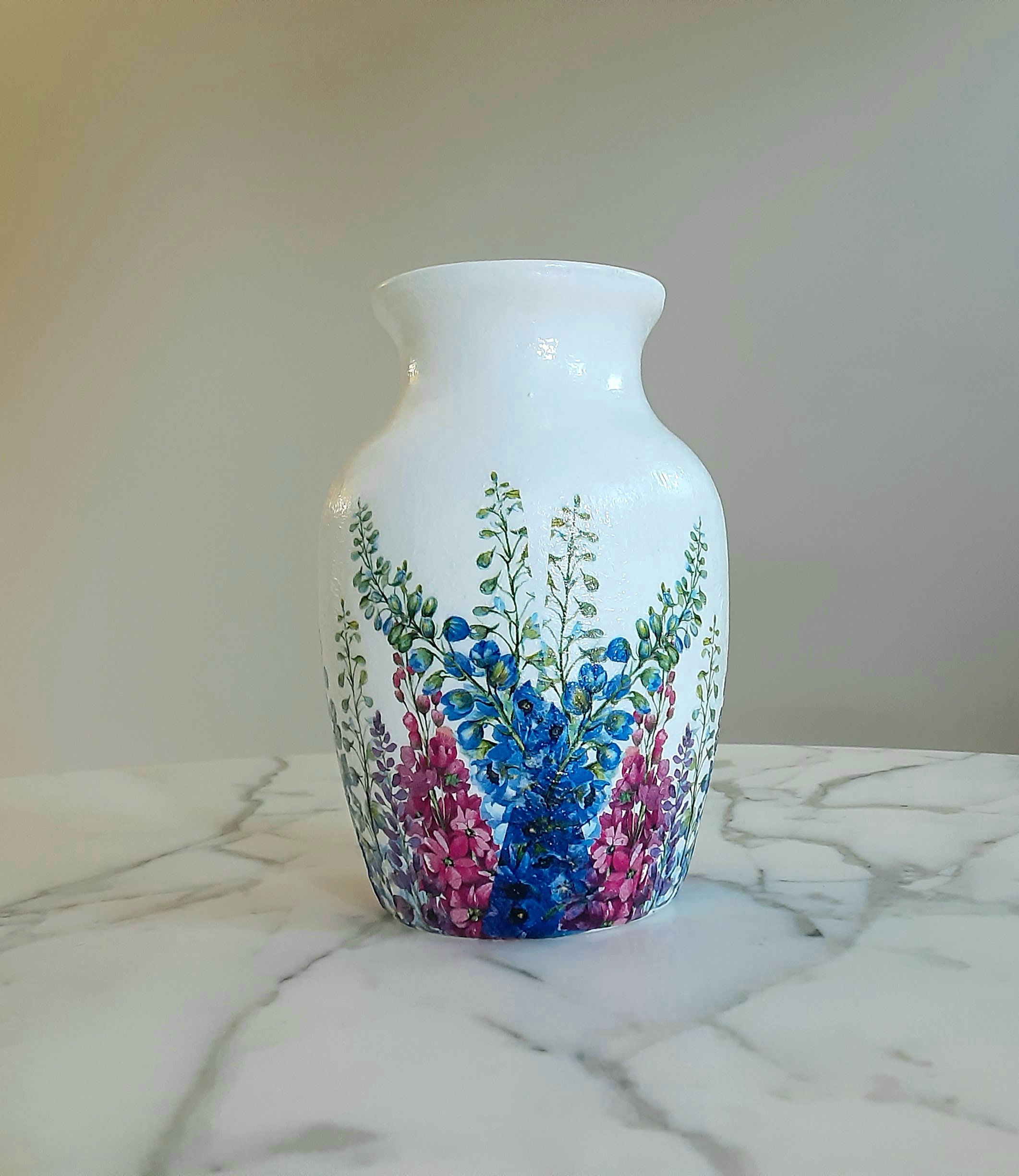 Flower Vase Lupine Flowers Glass Vase Decoupage Vase - Etsy