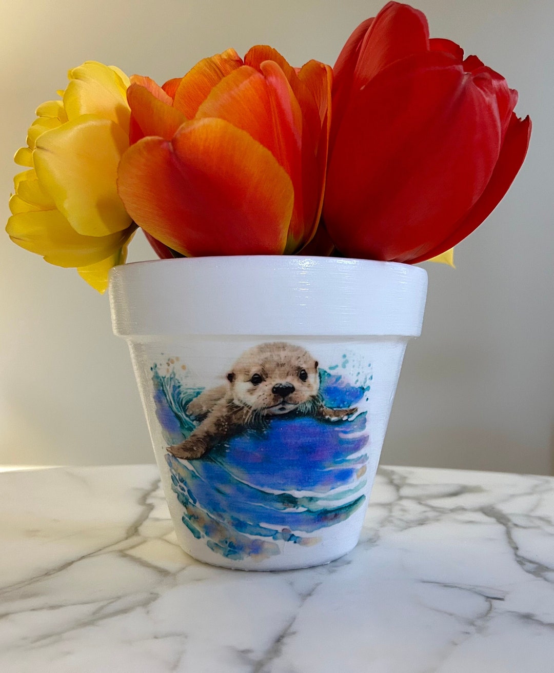 Decoupage Otter Clay Pot: Animal Flower Planter - Etsy