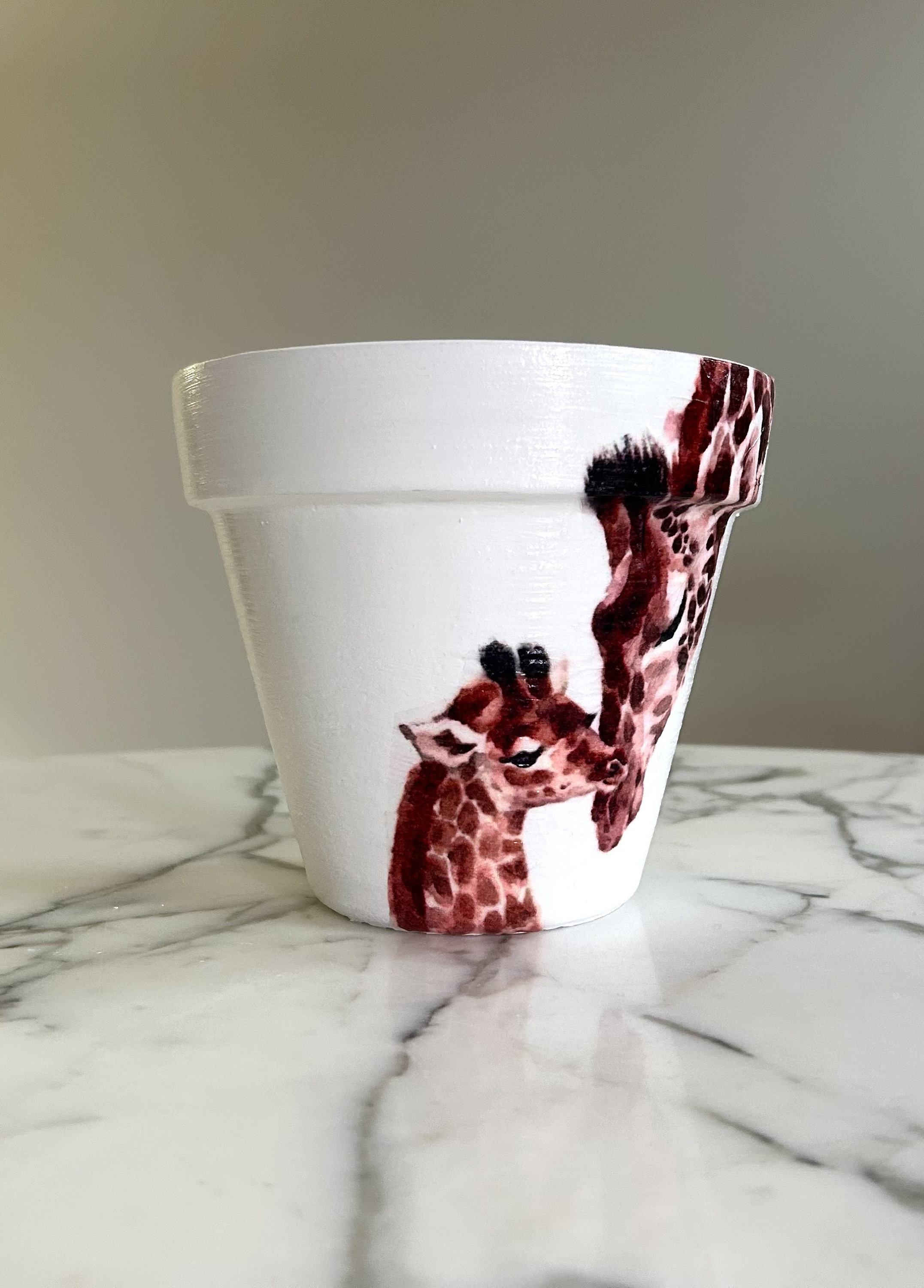 Decoupage Giraffe Clay Planter: Momma & Baby Animal Pot - Etsy