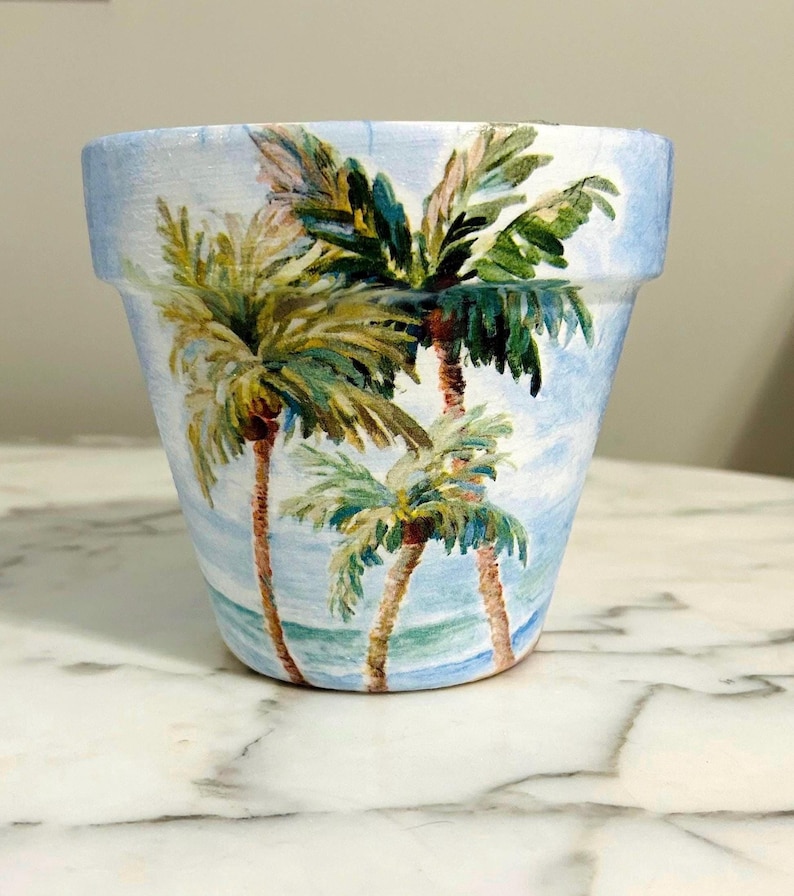 Beach Palm Tree Clay Pot: Coastal Decor, Ocean Art Planter, Indoor ...