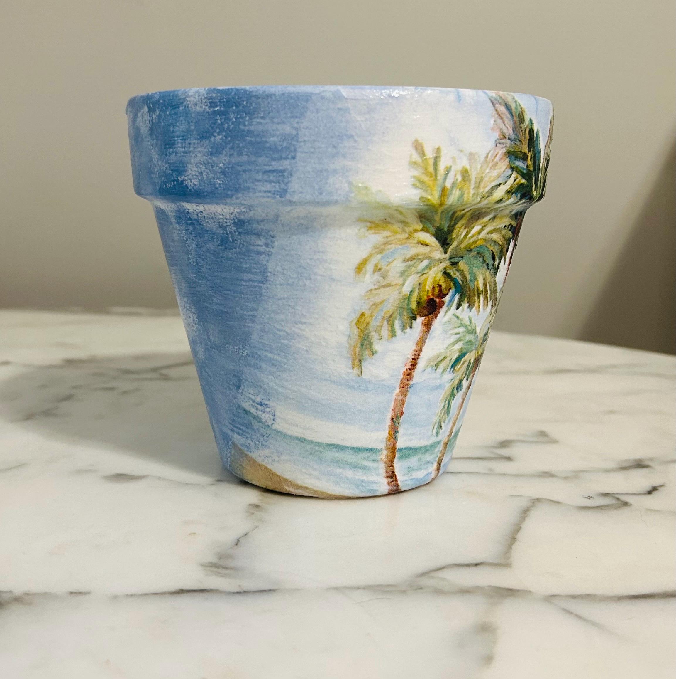 Beach Palm Tree Clay Pot: Coastal Decor, Ocean Art Planter, Indoor ...