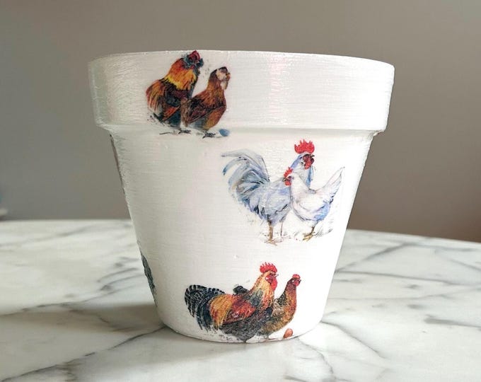 Rooster Clay Pot, Hen House, Decoupage Pot, Terracotta Pot, Indoor ...