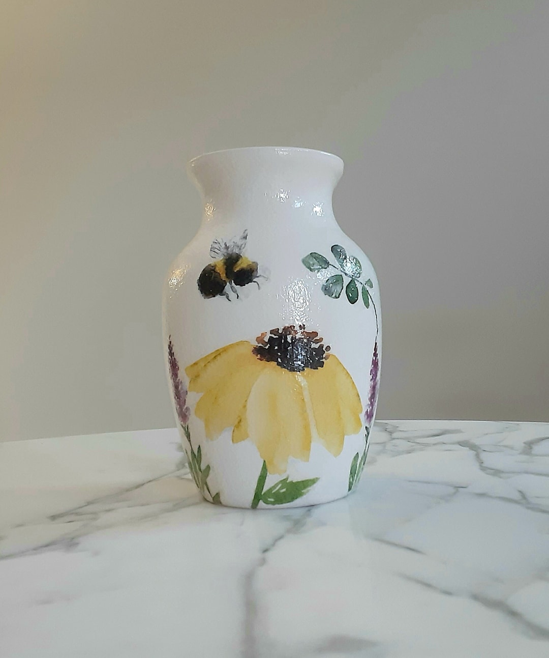 Sunflower Vase, Glass Vase, Decorative Vase, Bee Decor, Flower Vases, New Home Gift, Tan Vases ...