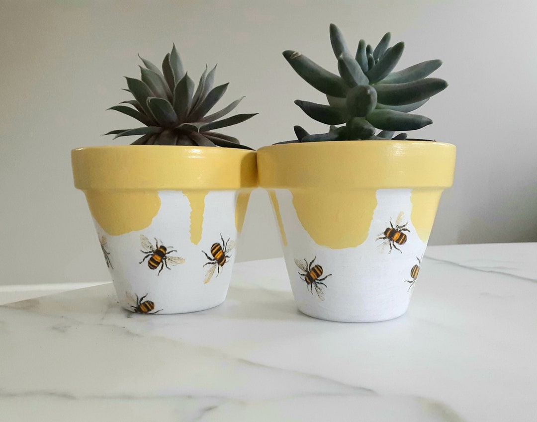 Set of 2-honeybee Clay Pots, Succulent Pots, Honeybees, Bee Pots, Clay ...