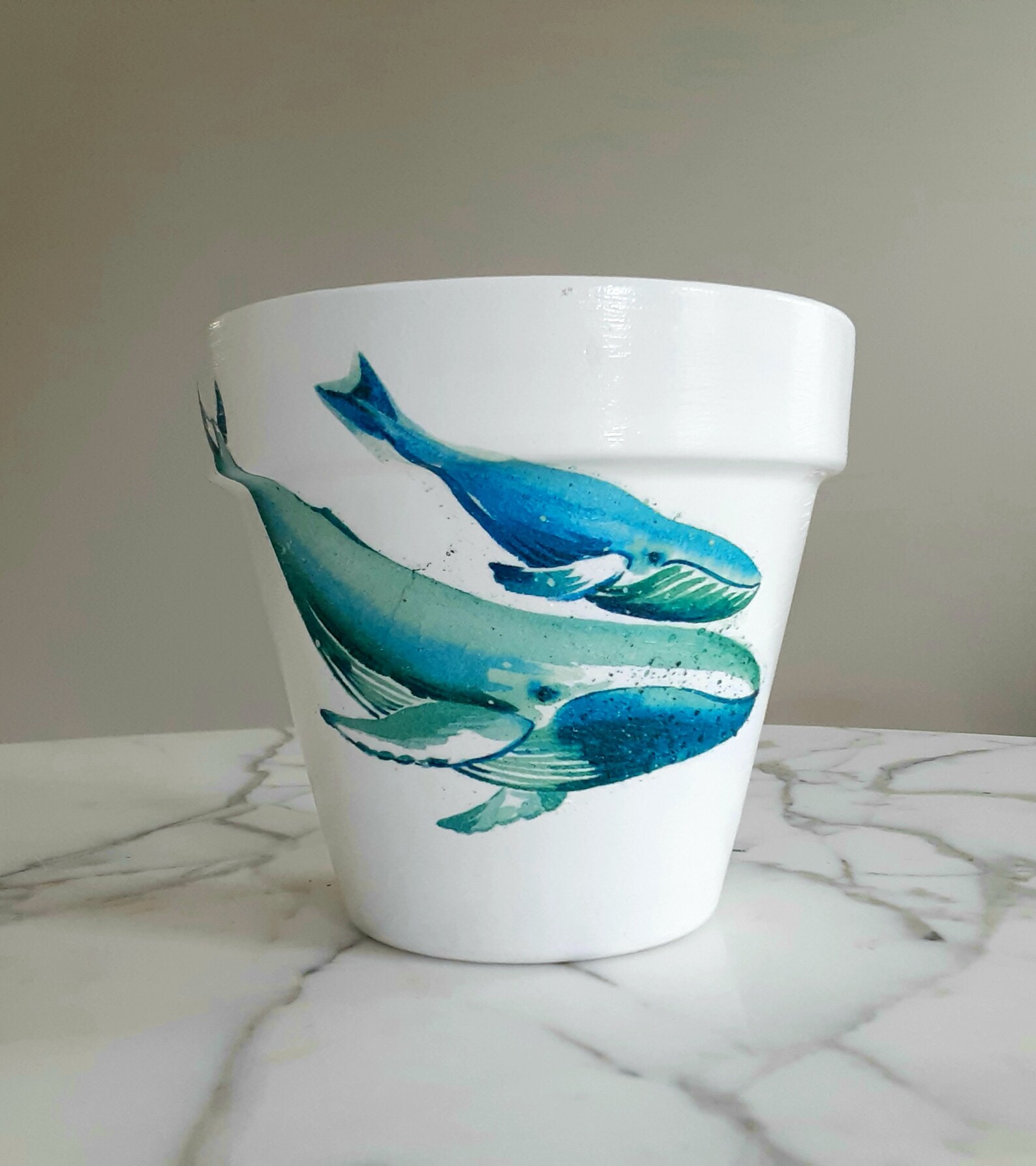 Whale Flower Pot-6 Inch Whale Clay Pot Whales Decoupage - Etsy