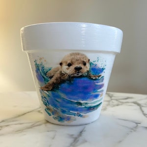 Decoupage Otter Clay Pot: Animal Flower Planter - Etsy