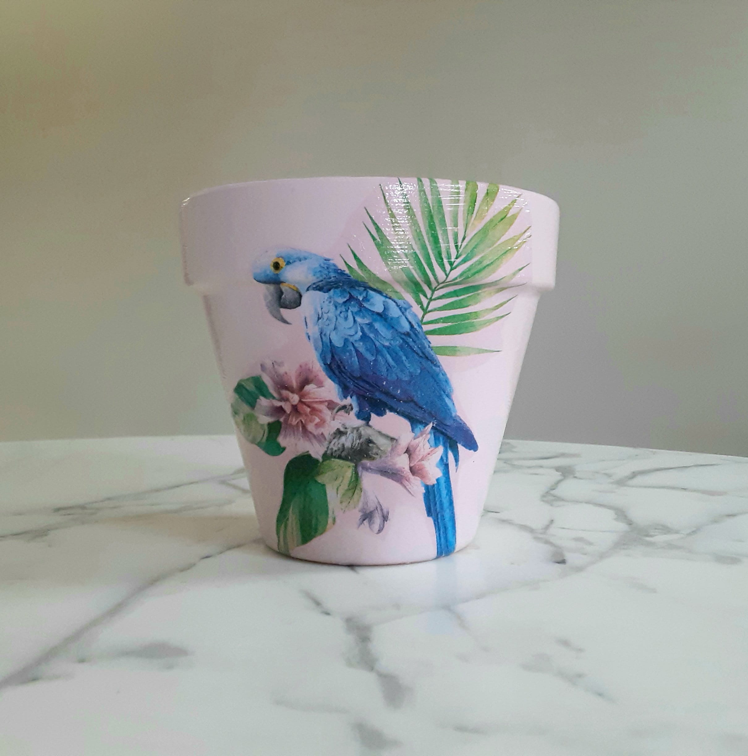 Decoupage Parrot Flower Pot: Tropical Bird Planter, 6 Inch - Etsy