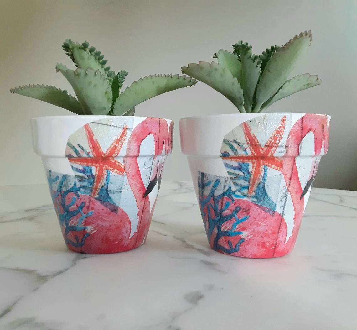 Set of 2-flamingo Decoupaged Clay Pots-4.5 Inch Flamingo - Etsy