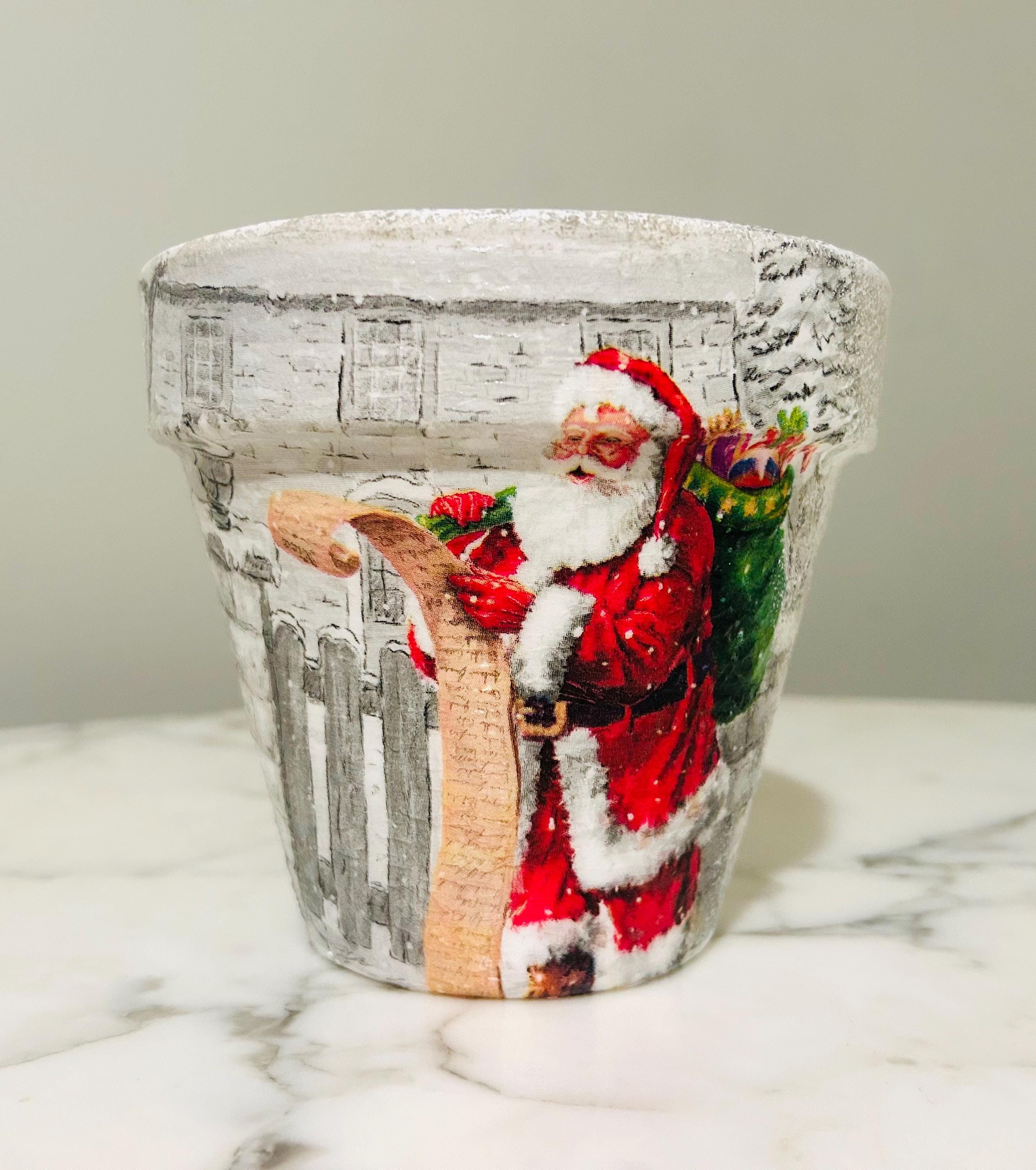 Decoupage Santa Planter, Christmas Decor, Santa’s List, Planters - Etsy