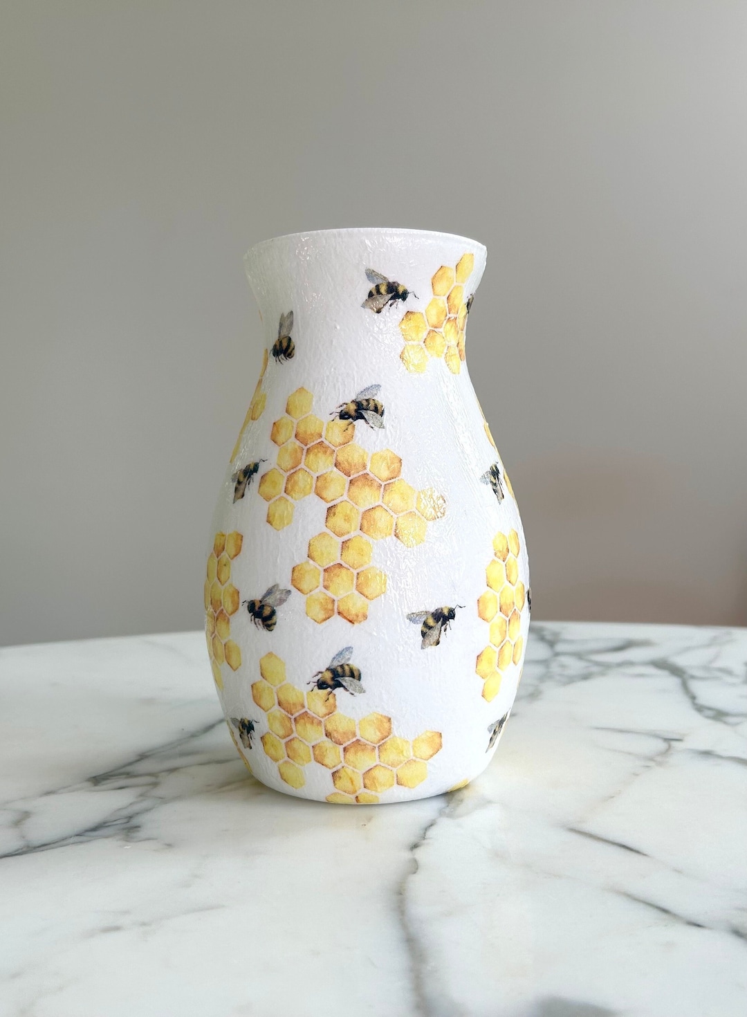 Bee Gifts, Glass Flower Vase, Vases for Flowers, Bee Vase, Decoupage, Honeycomb Vase, Honeybee ...