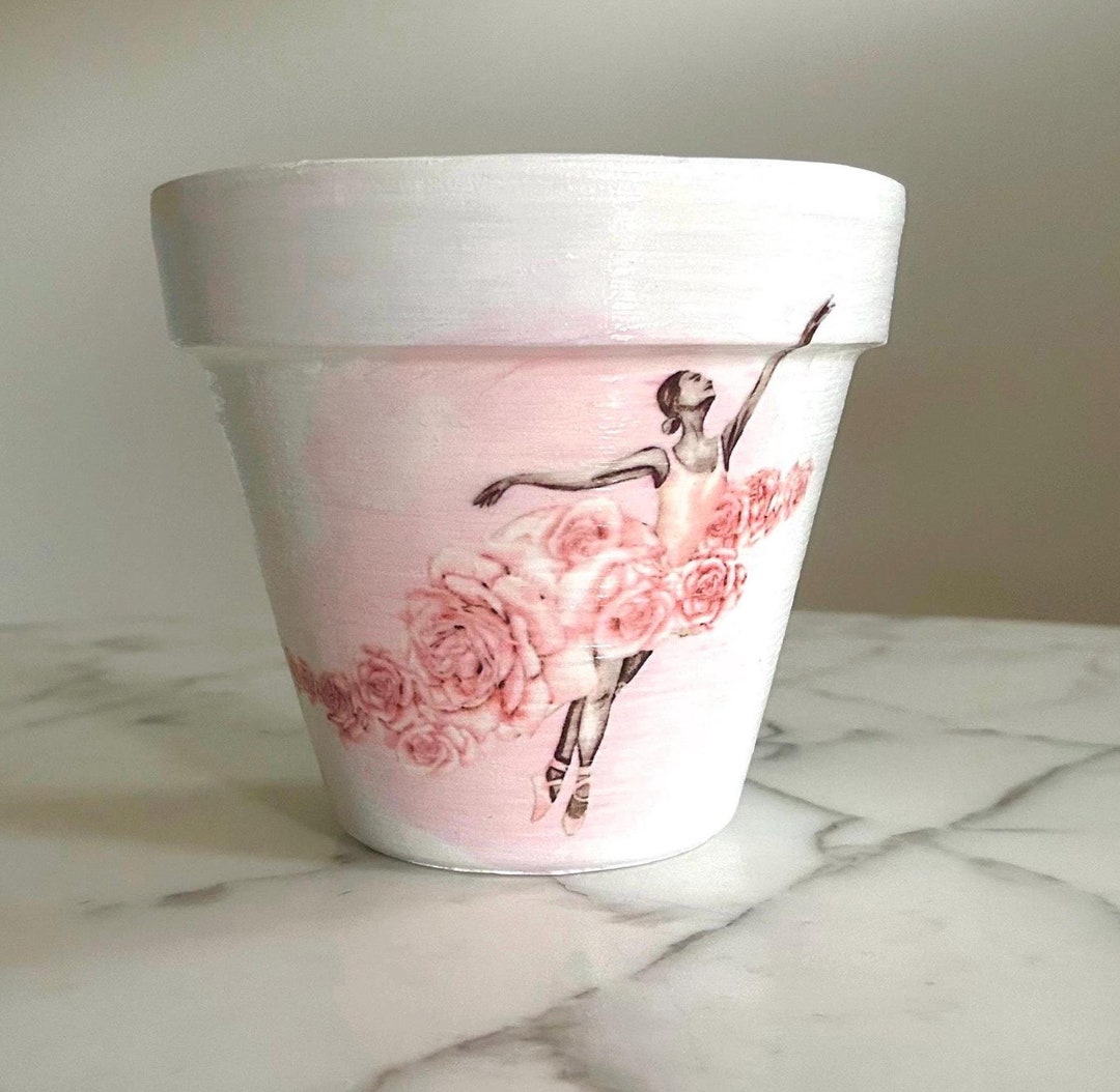 Decoupage Ballerina Flowerpot: Hand-painted Clay Pot, Dance Gift - Etsy