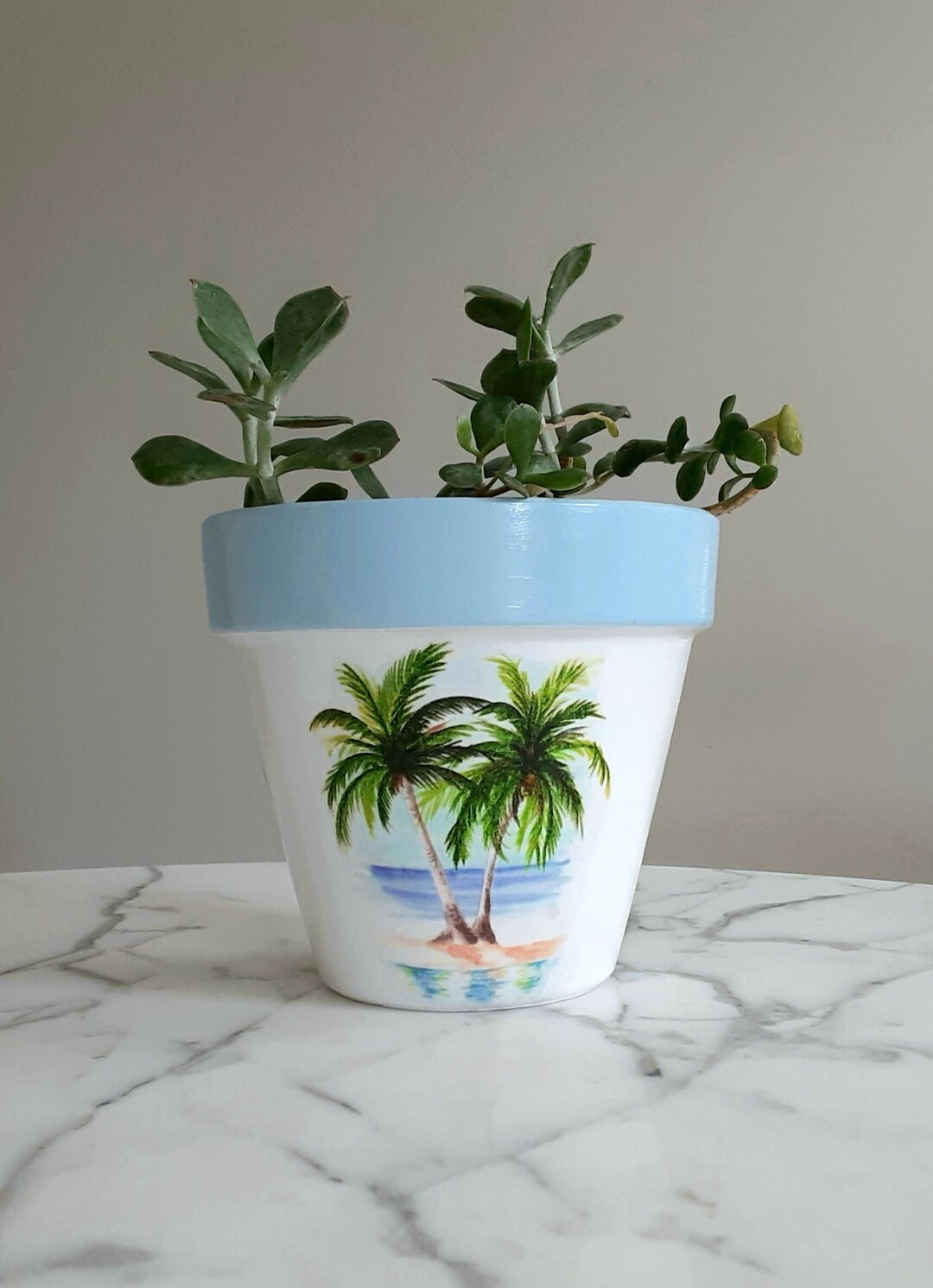 Beach Flowerpot-6 ", Ocean Clay Pot, Beach House Decor, Palm Trees ...