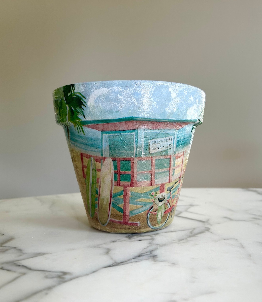 Hand-painted Beach Scene Clay Pot: Coastal Decor Planter (5.5 Inch) - Etsy