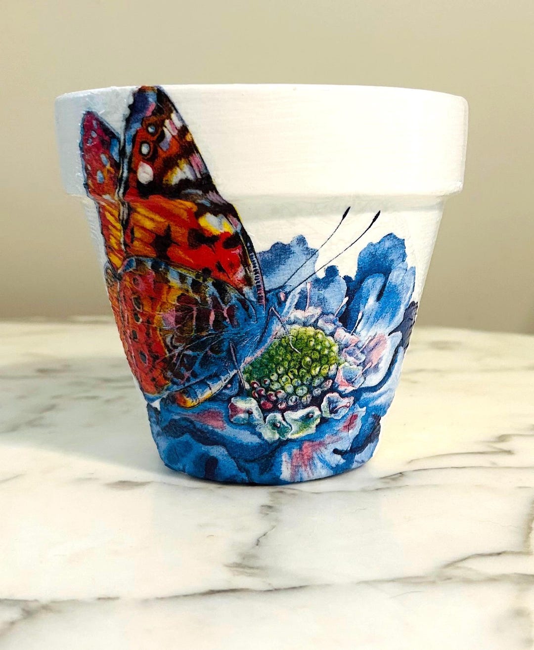 Decoupage Butterfly Planter: Clay Flower Pot, Indoor Planters - Etsy