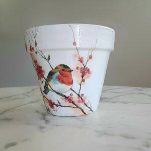 Robin Clay Pot-6", Robin Flowerpot, Robins, Robin Decor, Decoupage Pot ...