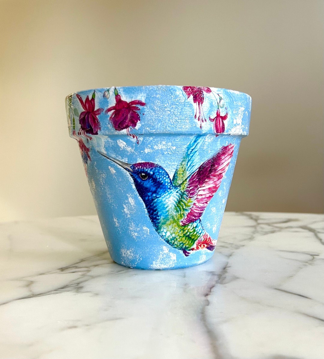Hummingbird Decoupage Flower Pot: Sky Blue Clay Planter (6-inch) - Etsy