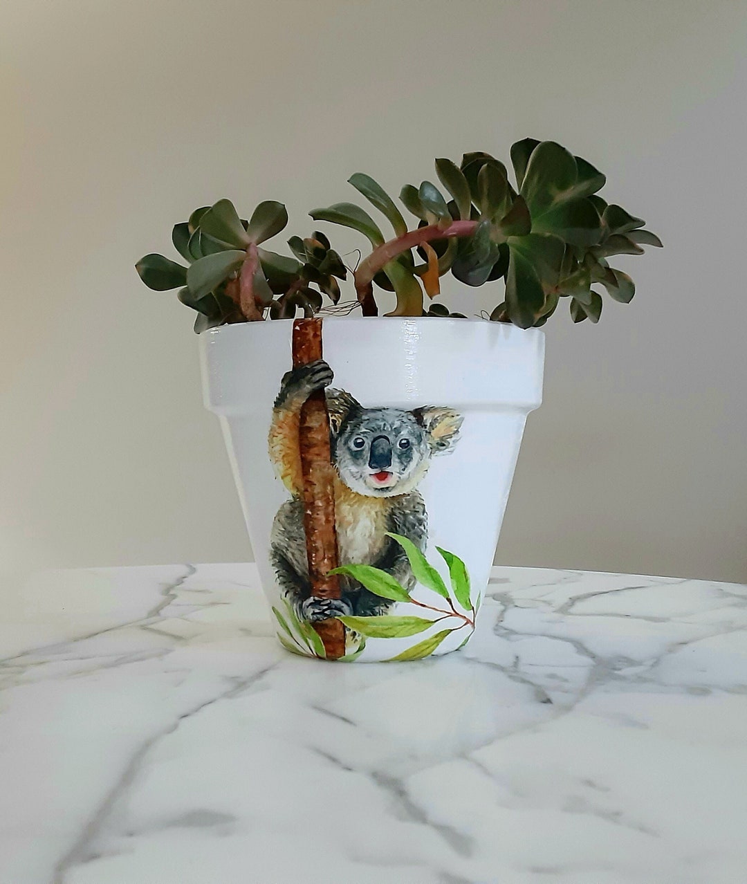 Decoupage Koala Flower Pot: 6" Animal Planter, New Home Gift - Etsy
