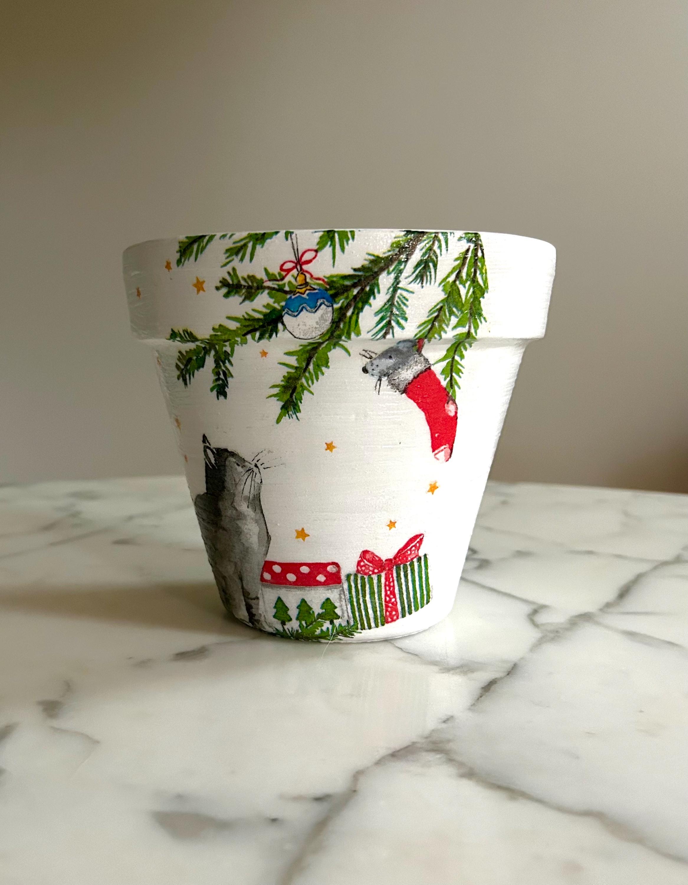 Decoupage Christmas Planter: Cat & Mouse Holiday Decor - Etsy