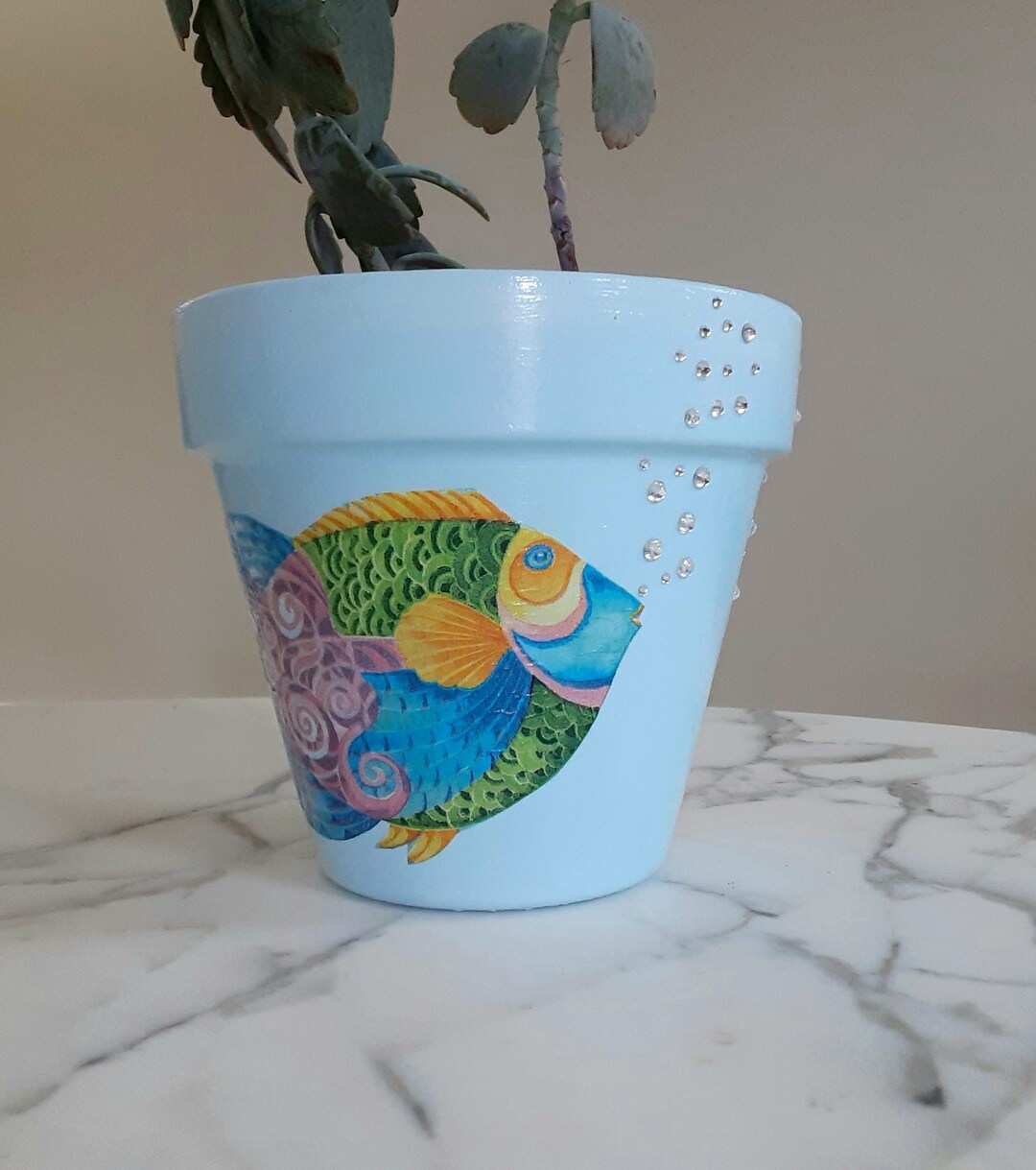 Tropical Fish Clay Pot: Decoupage Ocean Decor (6-inch) - Etsy