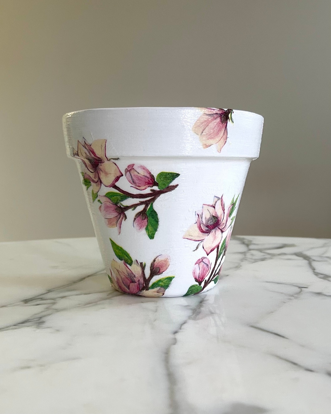 Magnolia Clay Pot, Plant Pots, Clay Pots, Decoupage Pot, Indoor Planter ...