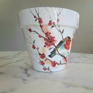 Robin Clay Pot-6", Robin Flowerpot, Robins, Robin Decor, Decoupage Pot ...