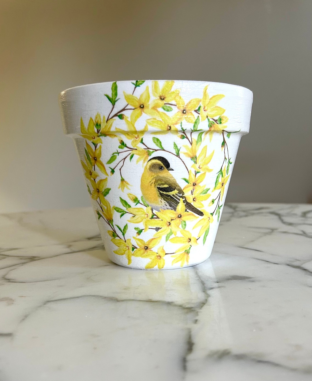 Gold Finch Clay Pot, Finch Flowerpot, Finches, Bird Decor, Gold Finches ...